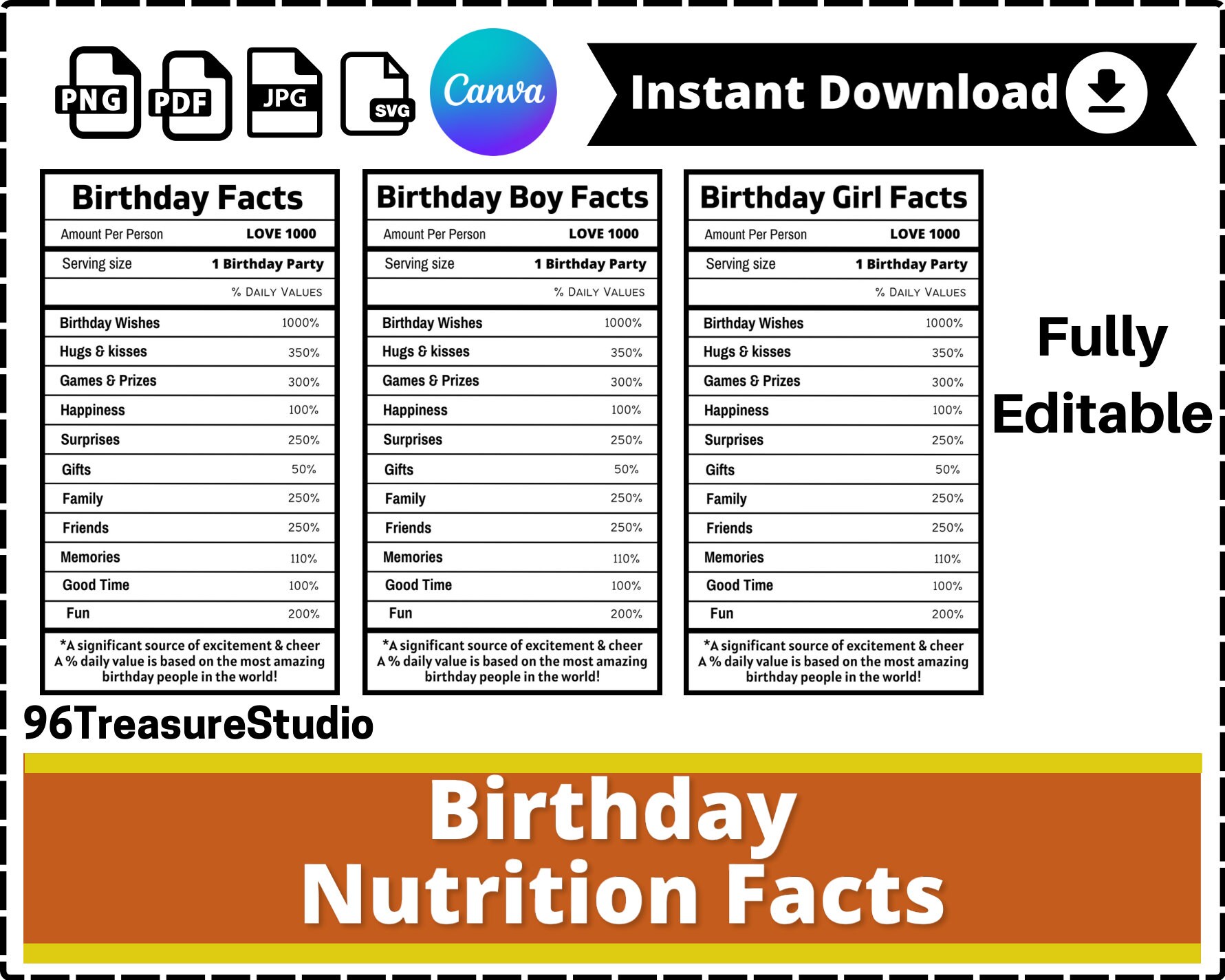 Birthday Nutrition Fact, Svg, Nutrition Facts Svg, Nutrition Facts ...