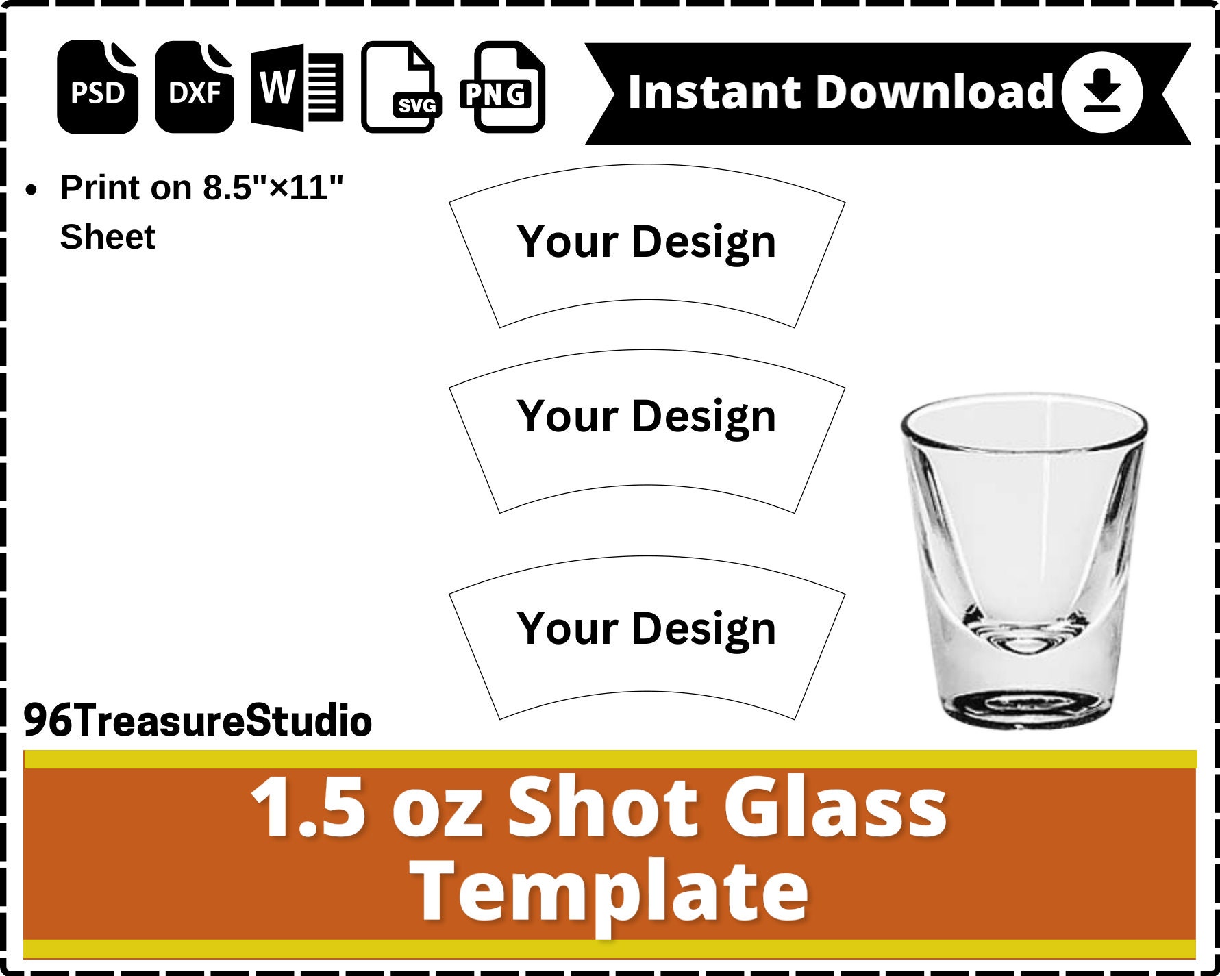 1.5oz Shot Glass Template, Wine Glass Sublimation, Ms Word, PSD, PNG ...