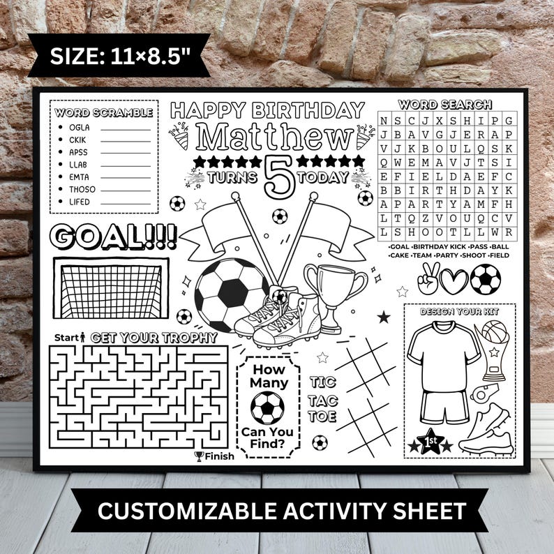 Personalized Soccer Birthday Placemat | Printable Coloring Page ...