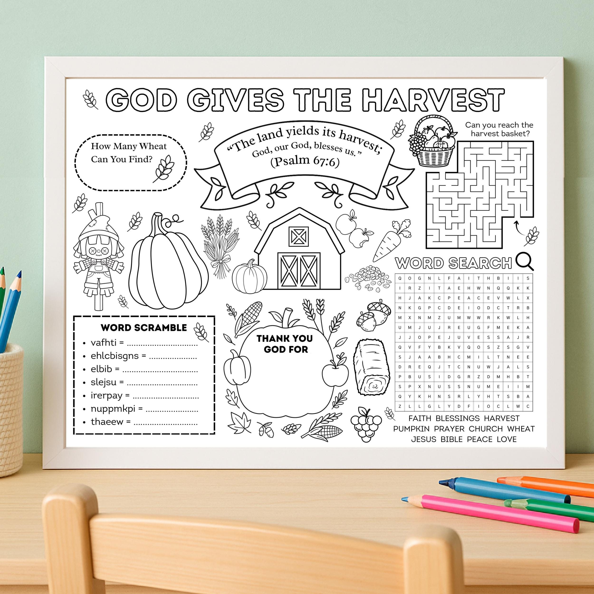 Harvest Bible Activity Placemat, Christian Printable Coloring Page ...