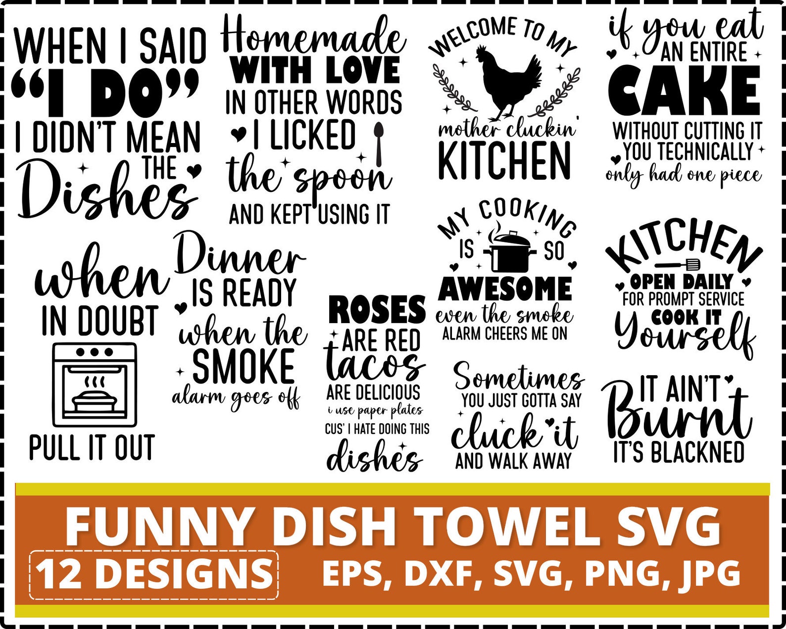 Funny Dish Towel Sayings Svg Bundle, Kitchen Humor SVG, Tea Towel ...