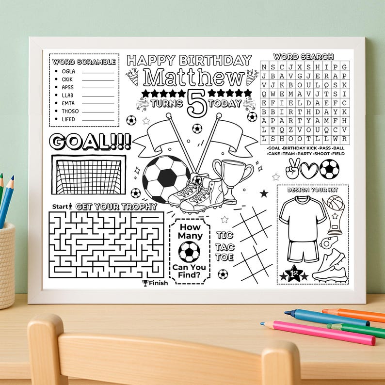 Personalized Soccer Birthday Placemat | Printable Coloring Page ...