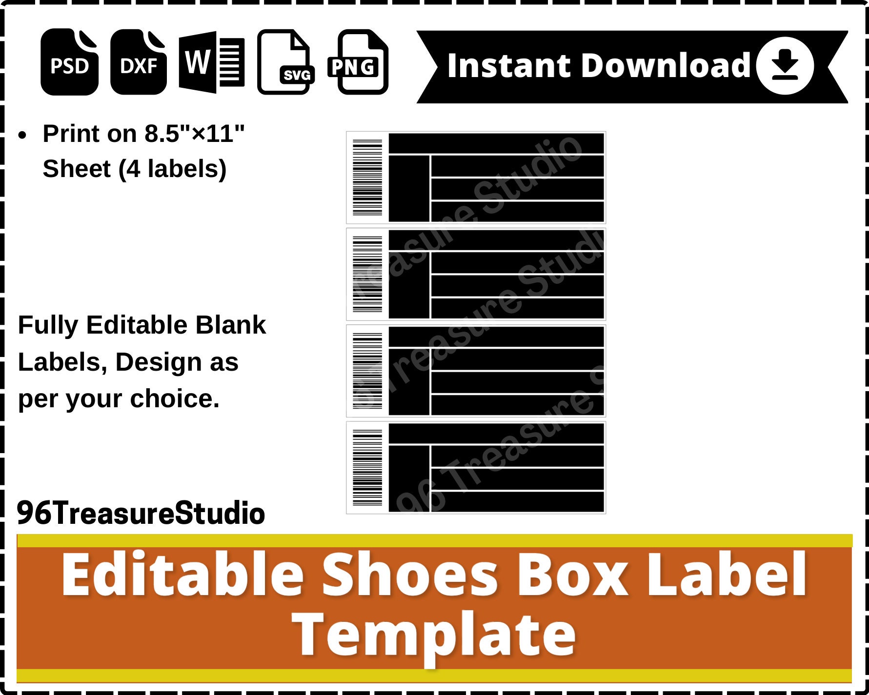 Shoe Box Label Template, SVG, DXF, Png, Ms Word Docx, PDF, Printable, 8 ...