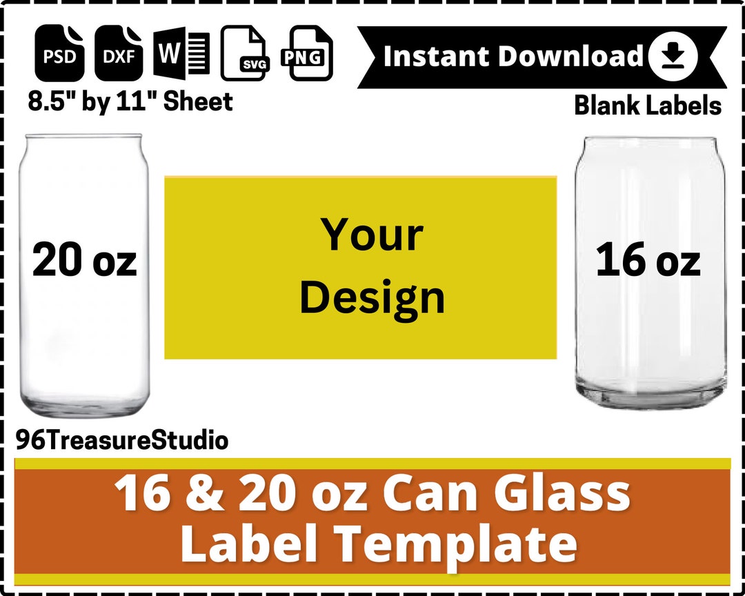 16oz & 20oz Can Glass Full Wrap Template Svg, Can Glass Wrap, Can Glass ...