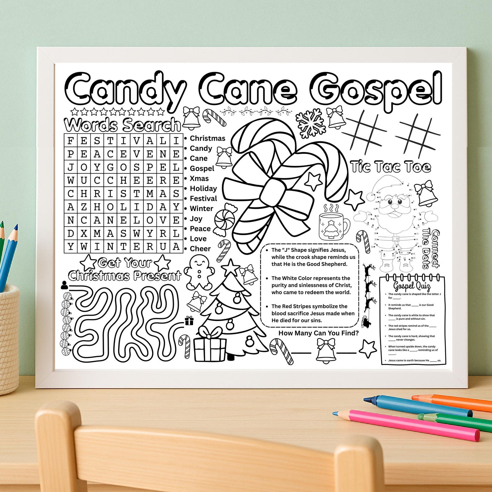 Candy Cane Gospel Activity Placemat, Christmas Bible Lesson (digital ...