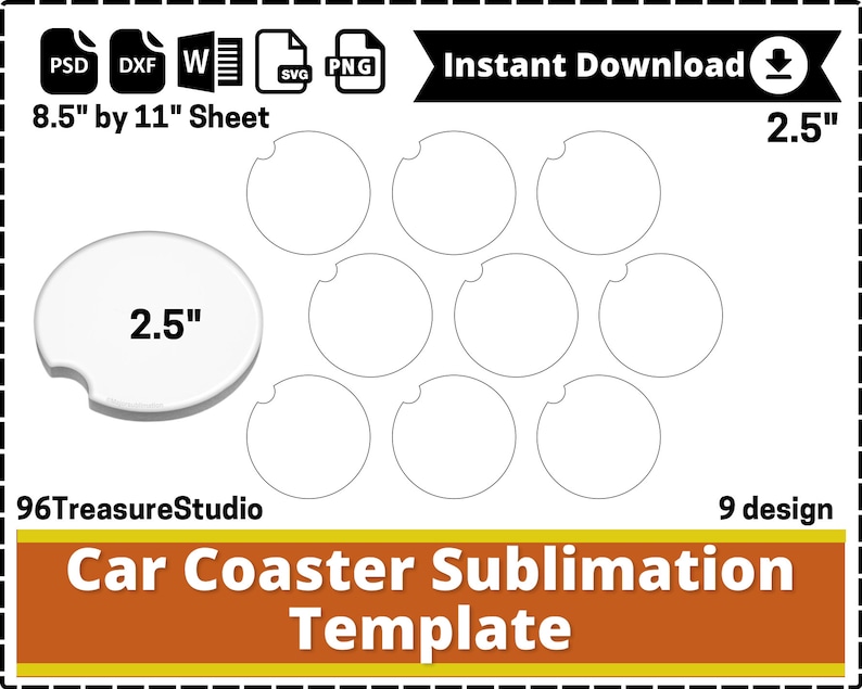 Car Cup Coaster Template, Car Coaster Template SVG, DXF, Ms Word Docx ...