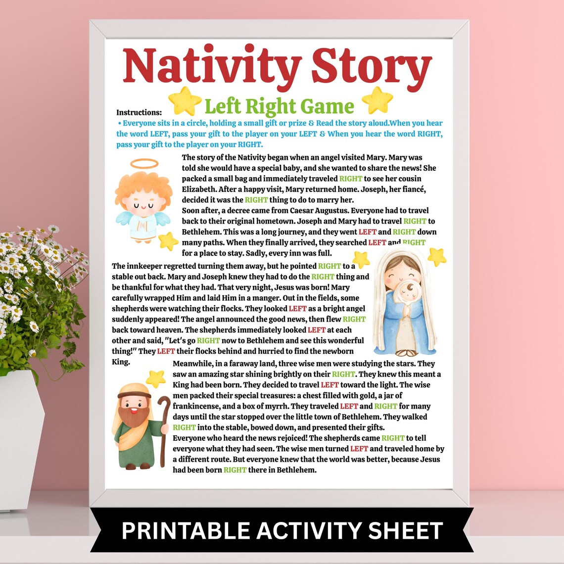 Nativity Story Left Right Game, Christian Christmas Printable (digital ...