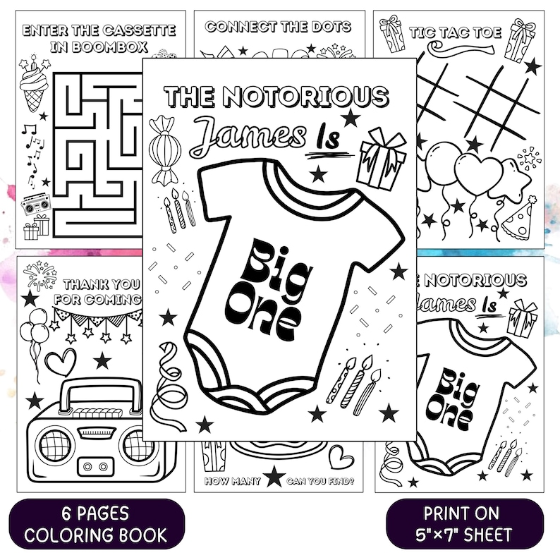 Notorious ONE Birthday Coloring Pages: 90s Theme Party (digital ...