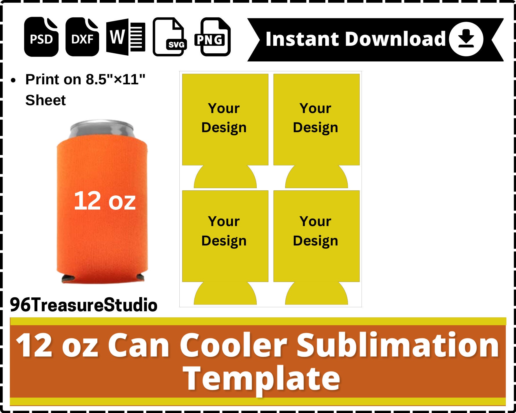 12oz Can Cooler Template Beer Cooler Template Sublimation Template