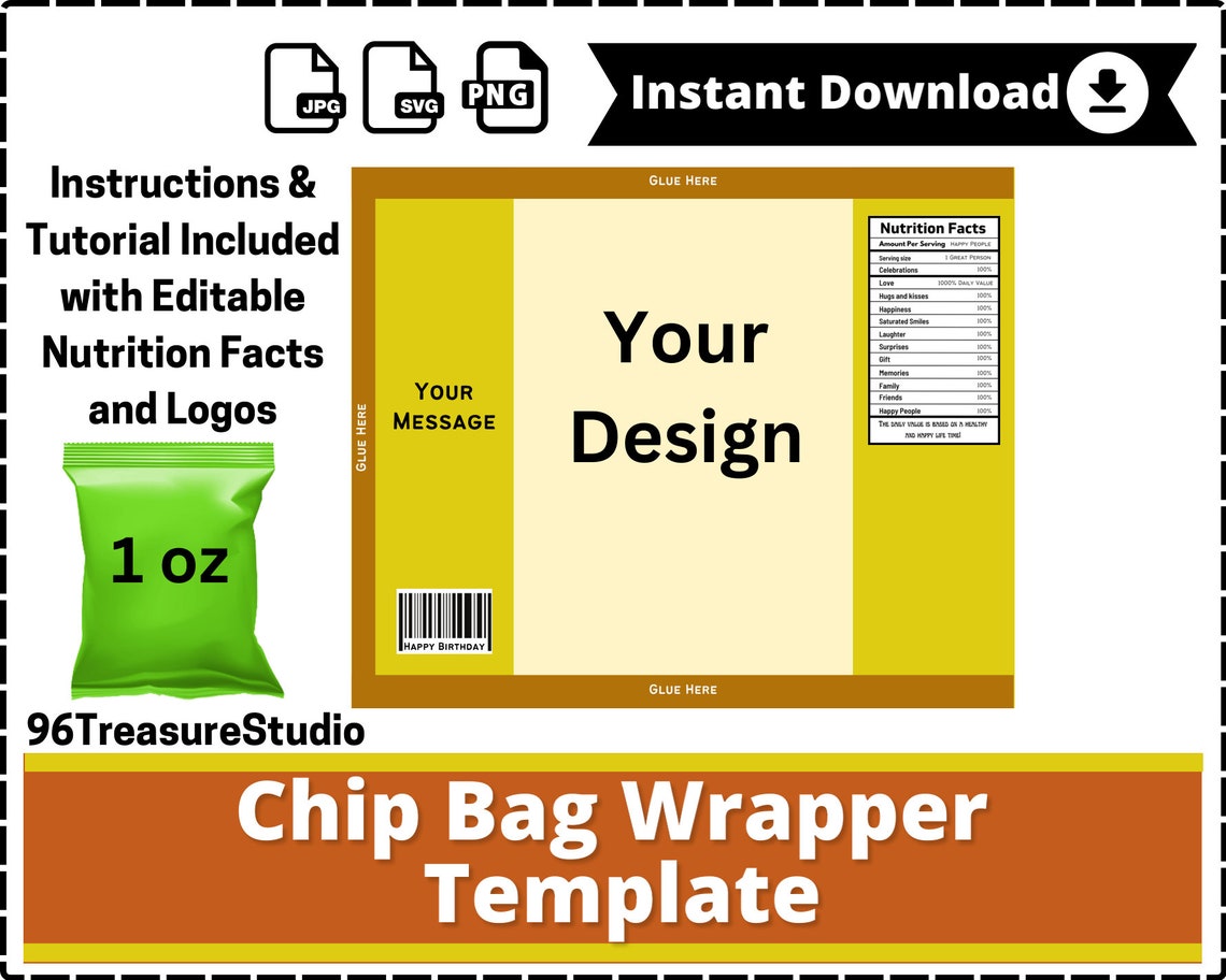 Chip Bag Template, Chip Bag Label, Chip Bag Editable, Printable Party ...