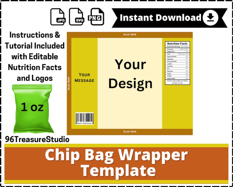 Chip Bag Template, Chip Bag Label, Chip Bag Editable, Printable Party ...