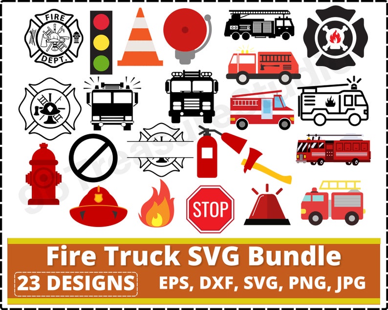 Fire Truck SVG Bundle, Fire Engine or Truck Emergency Vehicle Svg, Fire ...
