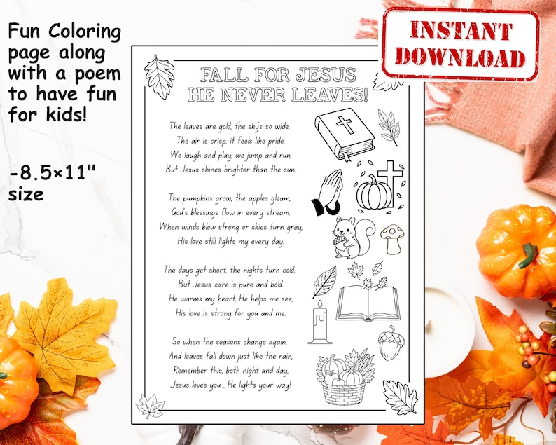Fall for Jesus Coloring Page, Christian Poem (digital Download) - Etsy