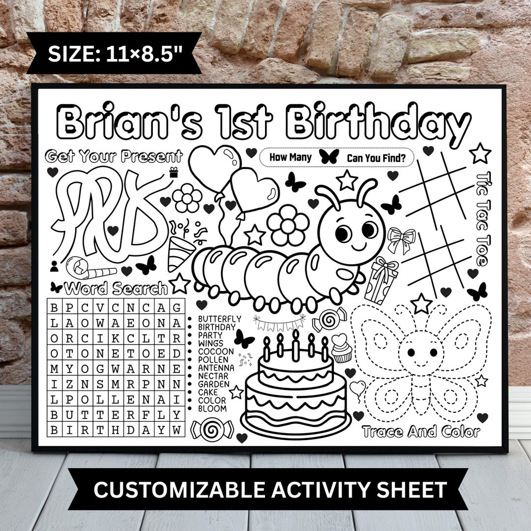 Personalized Caterpillar Birthday Party Activity Sheet: Kids Placemat ...