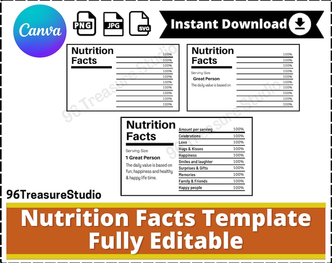 Editable Nutrition Facts Template, PDF, Printable - Etsy Canada