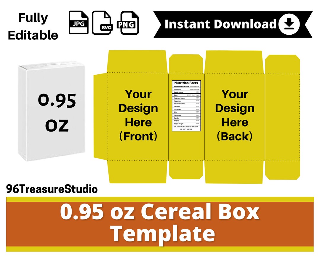 0.95 Oz Cereal Box Template, Cereal Packaging Template, Cereal Box Svg ...