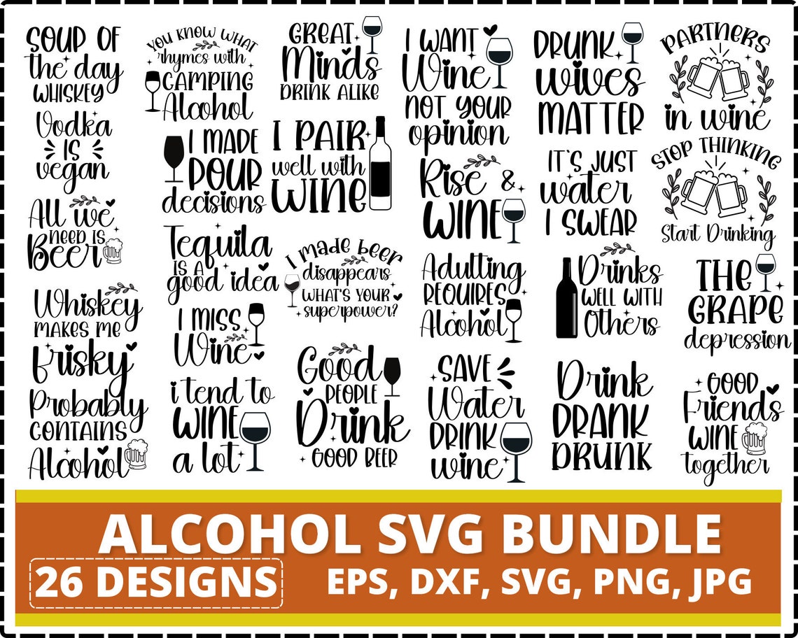 Alcohol Quotes SVG Bundle | Funny Drinking SVG | Cocktail Wine Beer SVG ...