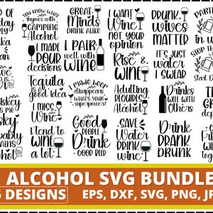 Alcohol Quotes SVG Bundle | Funny Drinking SVG | Cocktail Wine Beer SVG ...