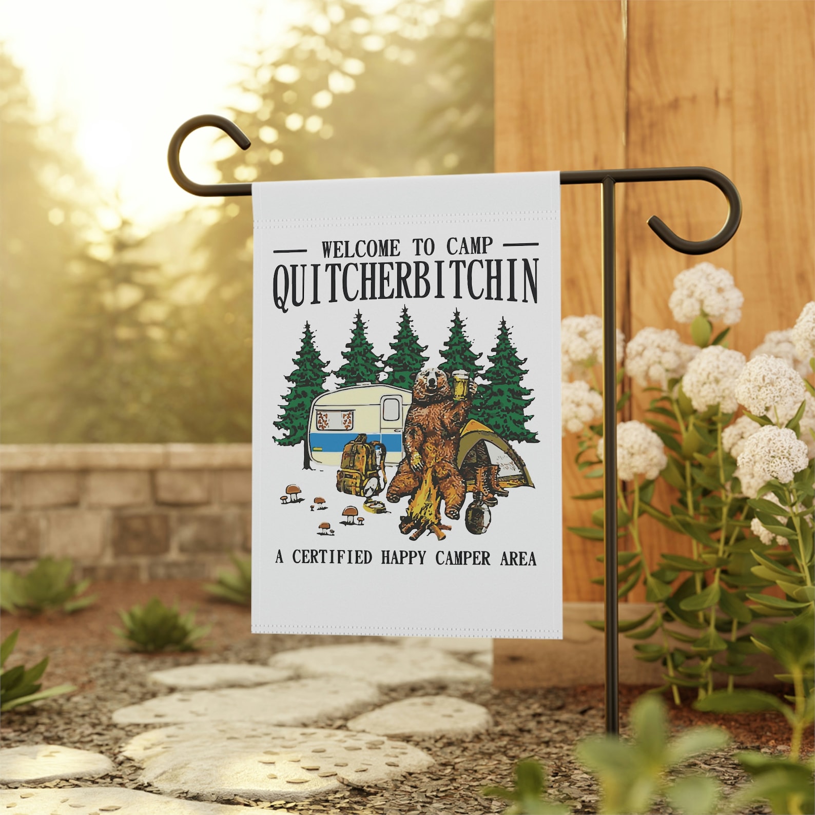 Welcome to Camp Quitcherbitchin Camping, Garden and House Flag ...