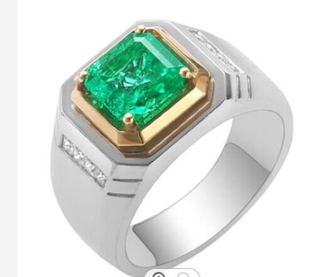 Cushion Cut Green Stone Men's Ring Wedding Ring 925 - Etsy