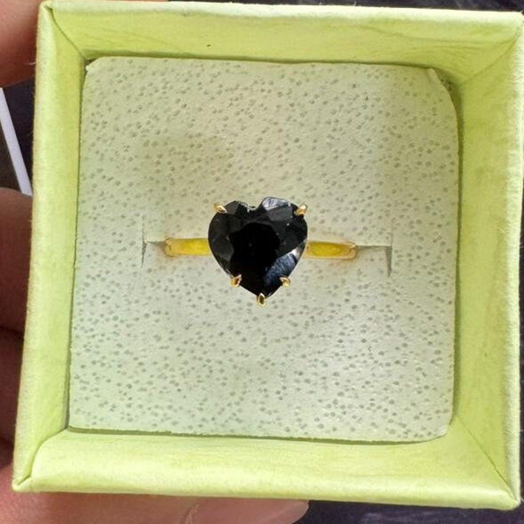 Heart Cut Black Onyx Solitaire Ring, 925 Sterling Silver Ring, 14k Gold ...