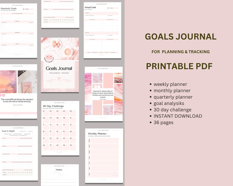 Printable Goal Planner, Goals Journal, Daily Weekly Monthly Planner - Etsy
