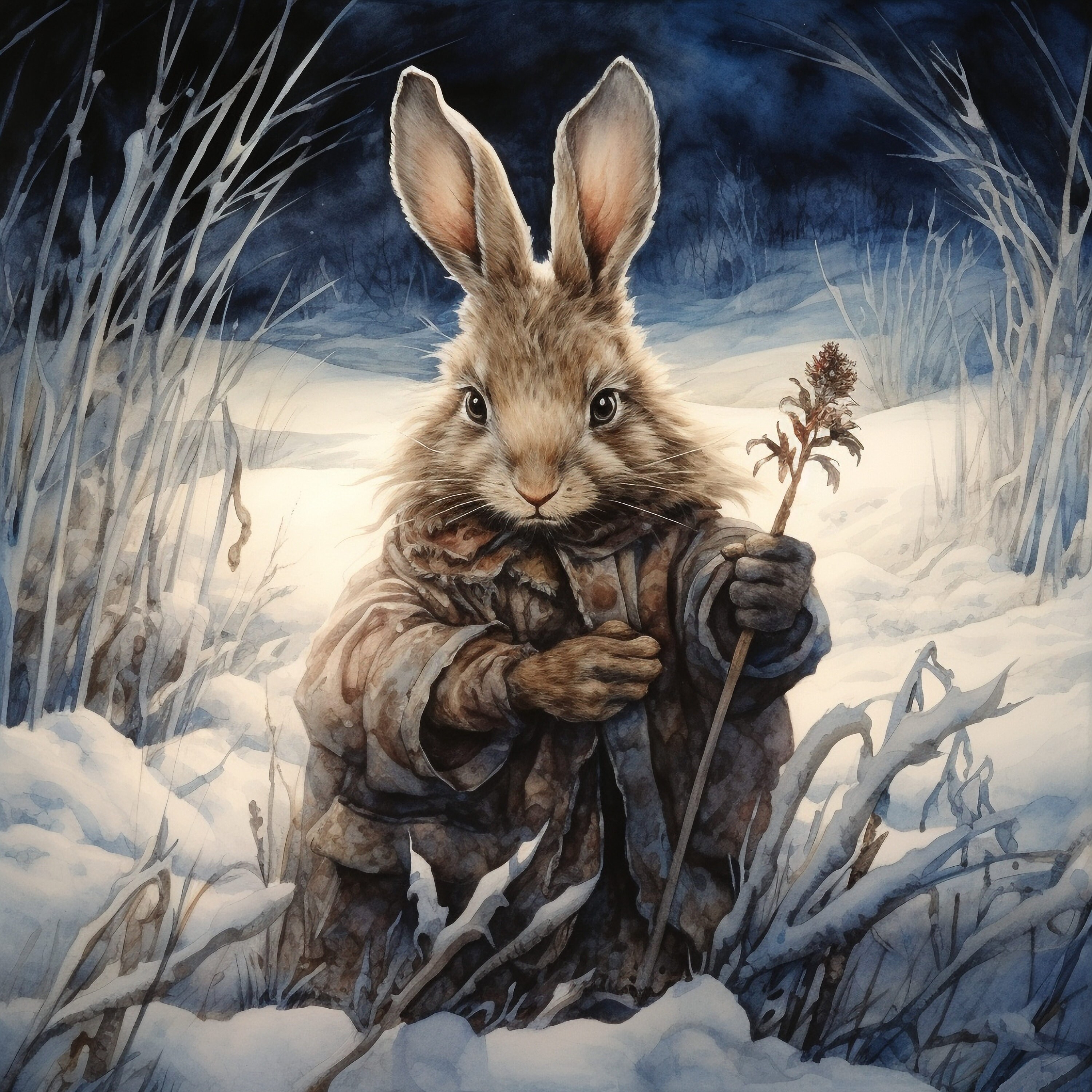 Winter Hero Printable Animal Character. Friendly Rabbit Art, Magic ...
