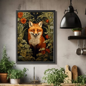 William Morris Inspired Red Fox Art Printable Cottagecore Fox - Etsy