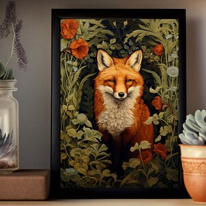 William Morris Inspired Red Fox Art Printable Cottagecore Fox - Etsy