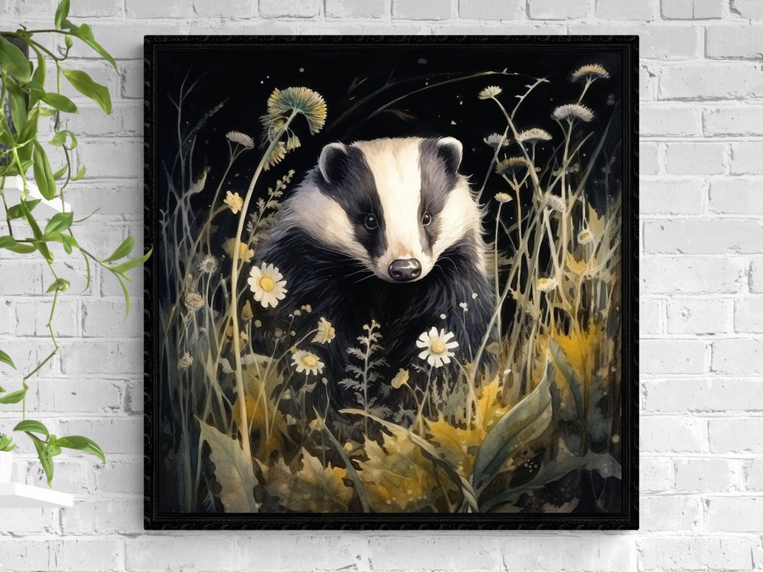 Wild Meadow Badger Wall Art Printable for Prints or Birthday Cards ...