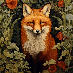 William Morris Inspired Red Fox Art Printable Cottagecore Fox - Etsy