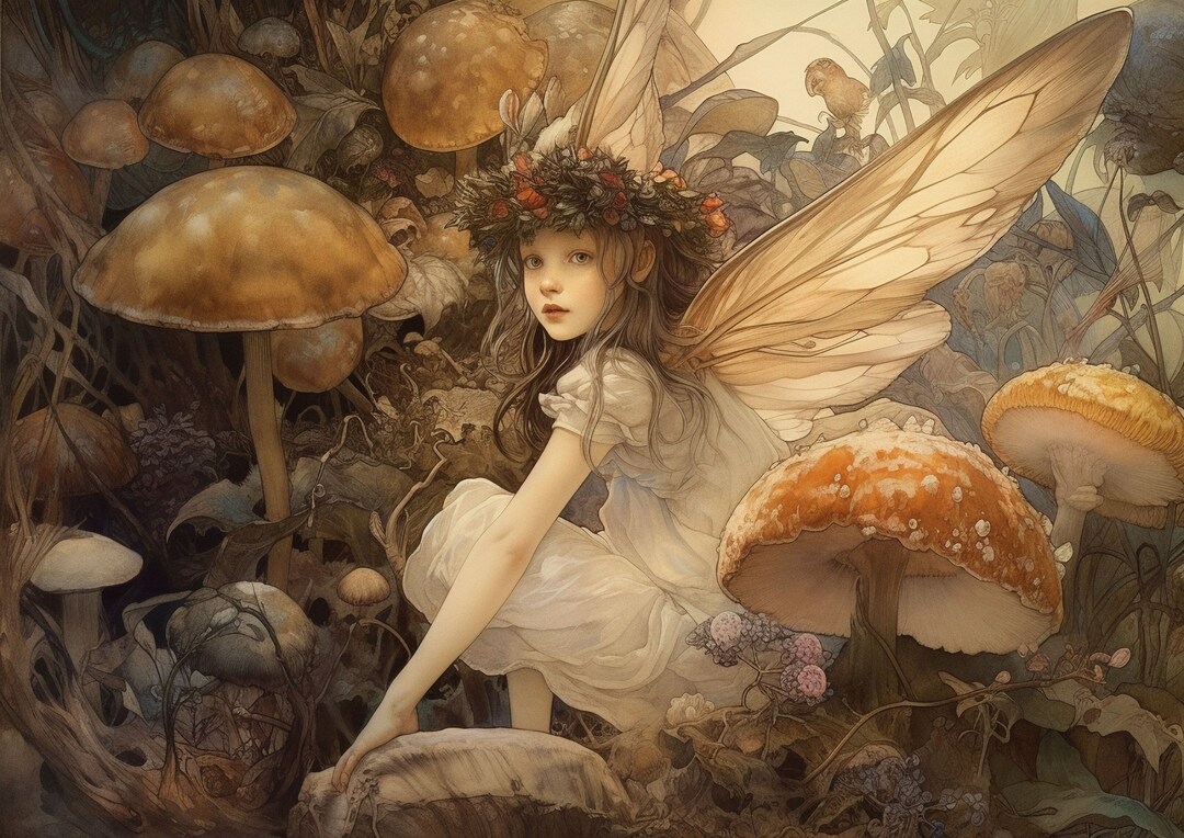 Mushroom Fairy Printable Wall Art Vintage Style Fairycore Art ...