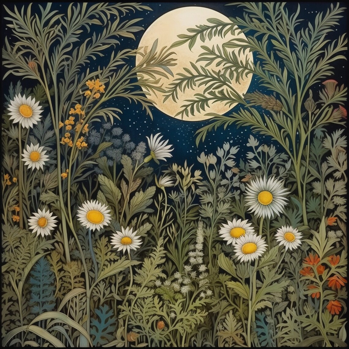 Green Witch Moon Magic Printable Art. Beautiful Wiccan Full Moon Art ...