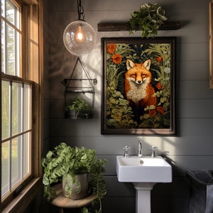 William Morris Inspired Red Fox Art Printable Cottagecore Fox - Etsy