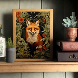 William Morris Inspired Red Fox Art Printable Cottagecore Fox - Etsy