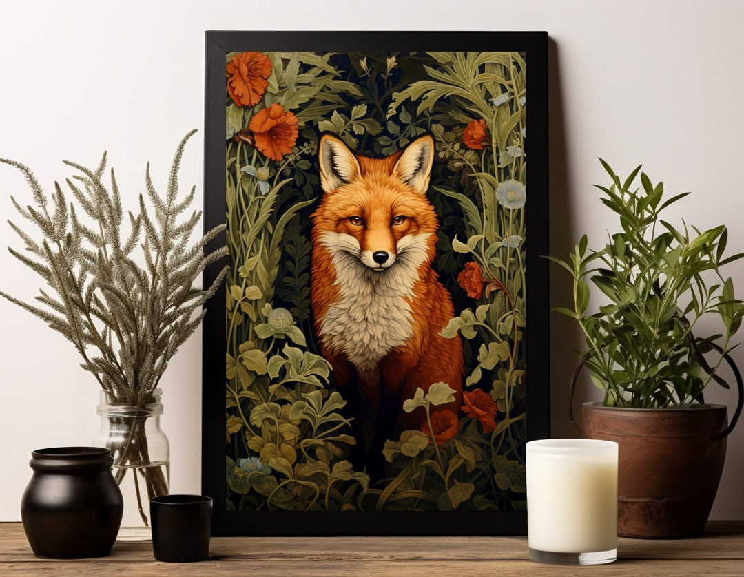 William Morris Inspired Red Fox Art Printable Cottagecore Fox - Etsy