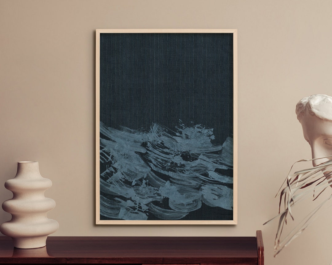 Dark Blue Ocean Waves Printable Wall Art Navy Digital - Etsy