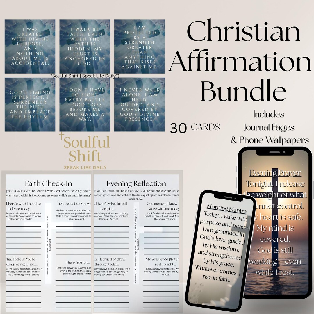 Christian Affirmation Bundle – 30 Printable Cards + Faith Journal ...