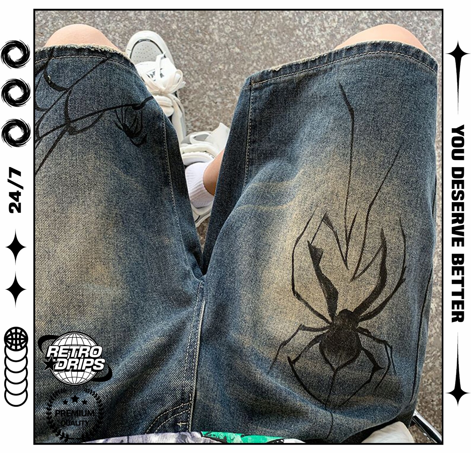 Denim Spider Shorts Washed Vintage Jort Baggy Jeans Shorts - Etsy Australia