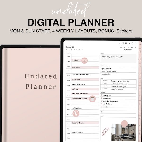 Undated Digital Planner Portrait - Etsy