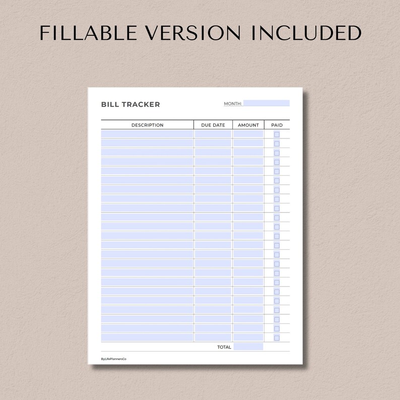 Printable Monthly Bill Tracker, Bill Planner, Bill Organizer, Bill ...
