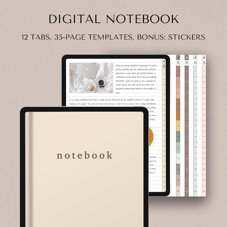 Hyperlinked Digital Notebook: 12 Tabs, 35 Page Templates (PDF) - Etsy