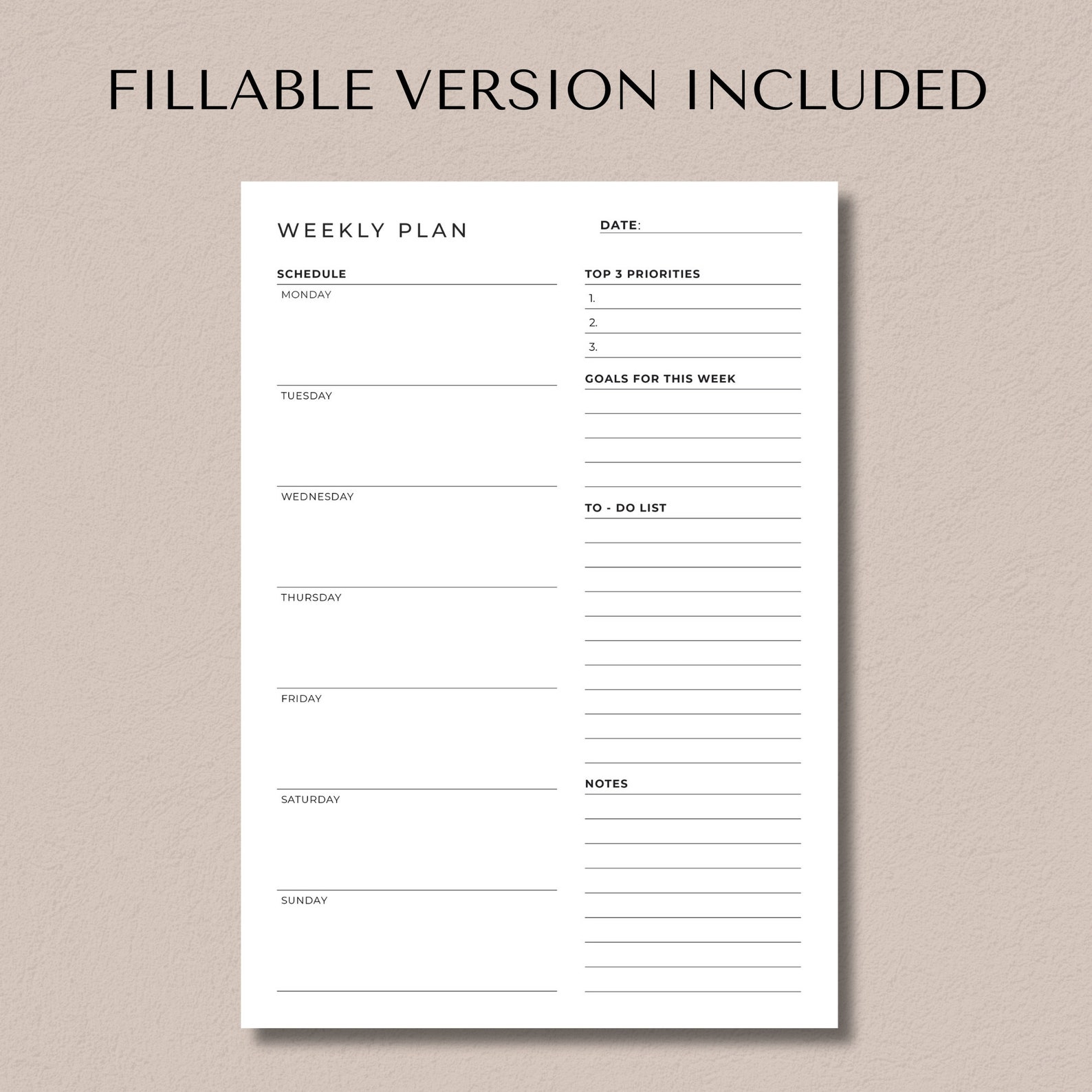Weekly Planner Printable, Weekly to Do List Template PDF, Editable ...