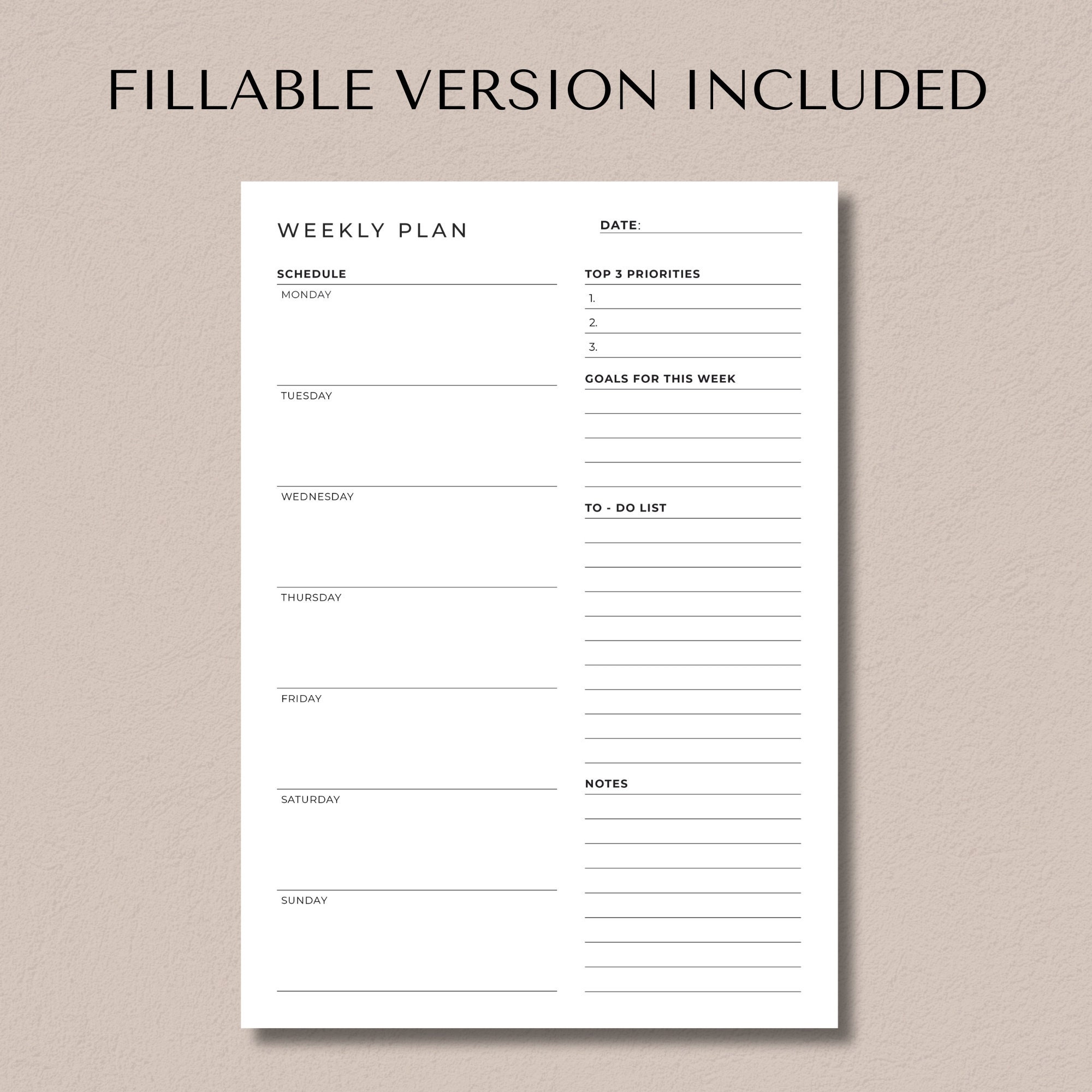 Weekly Planner Printable, Weekly to Do List Template PDF, Editable ...