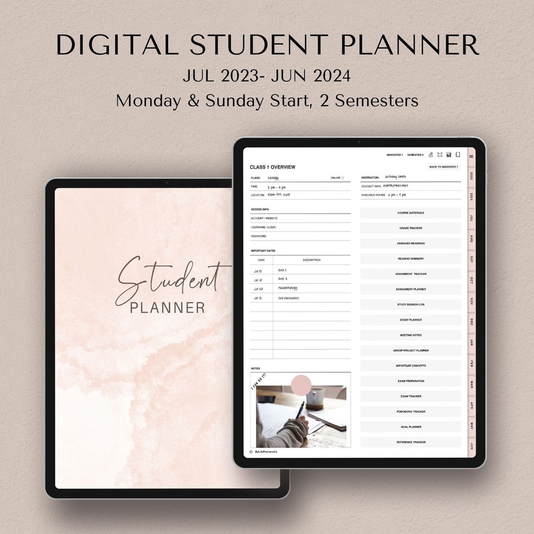Digital Student Planner 2023-2024 Academic Planner College - Etsy
