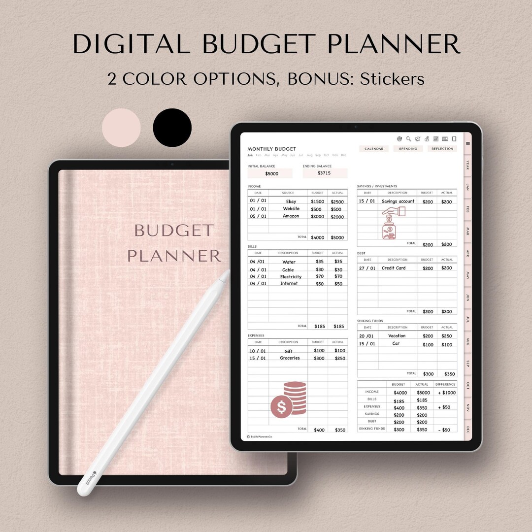 Digital Budget Planner Finance Tracker Monthly Budget - Etsy