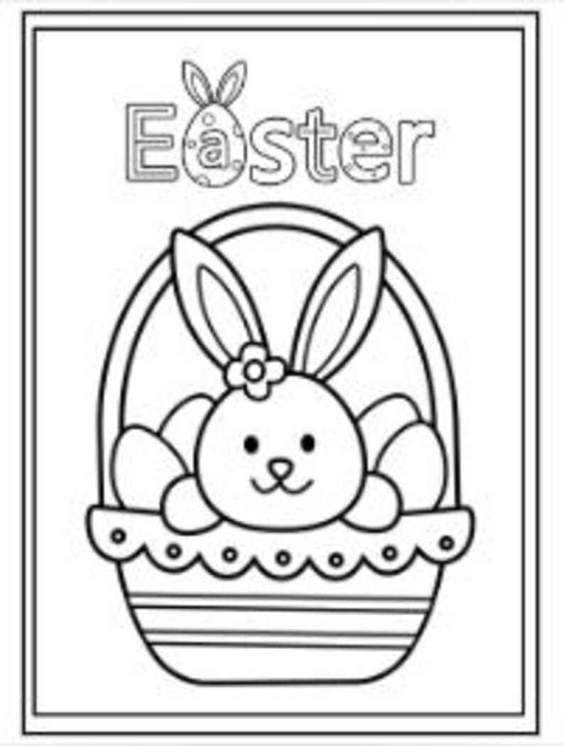 Easter Basket With Bunny Coloring Page for Kids, Easter Coloring Page ...