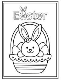 Easter Basket With Bunny Coloring Page for Kids, Easter Coloring Page ...