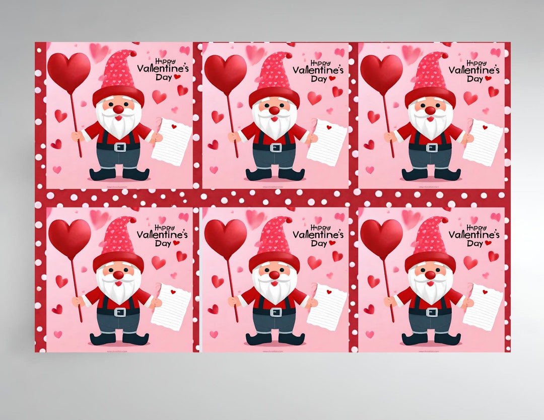 6 Gnome Valentine's Day Cards, Printable Valentine's Day Cards ...