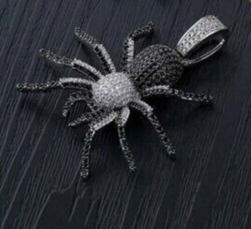 Black and White Diamond Spider Pendant Sterling Silver Spider Necklace ...
